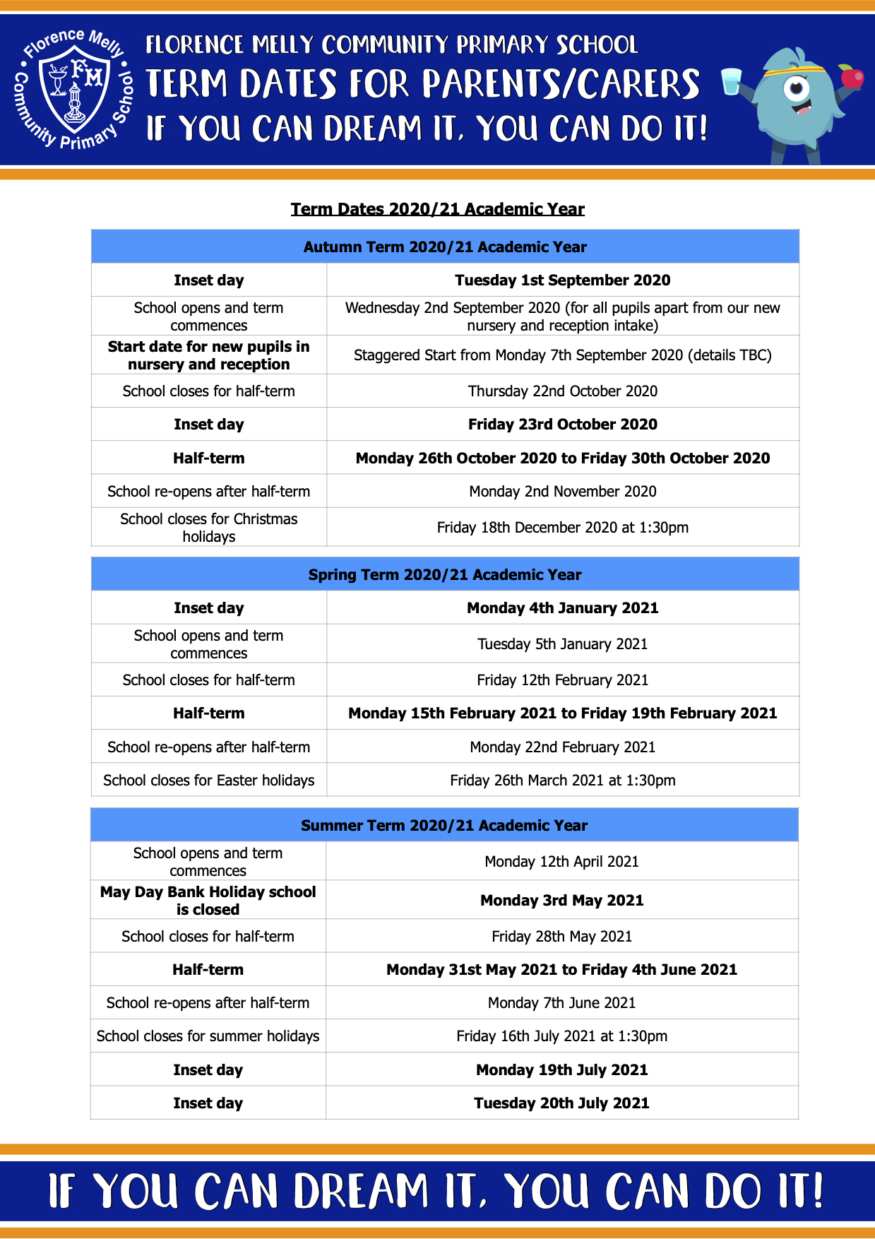 Term Dates - Florence Melly Community Primary School