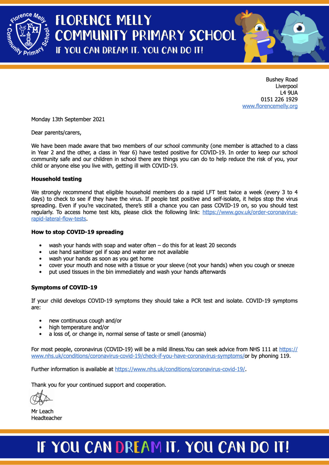 Confirmed positive COVID-19 cases in our school (13/09/21) - Florence ...