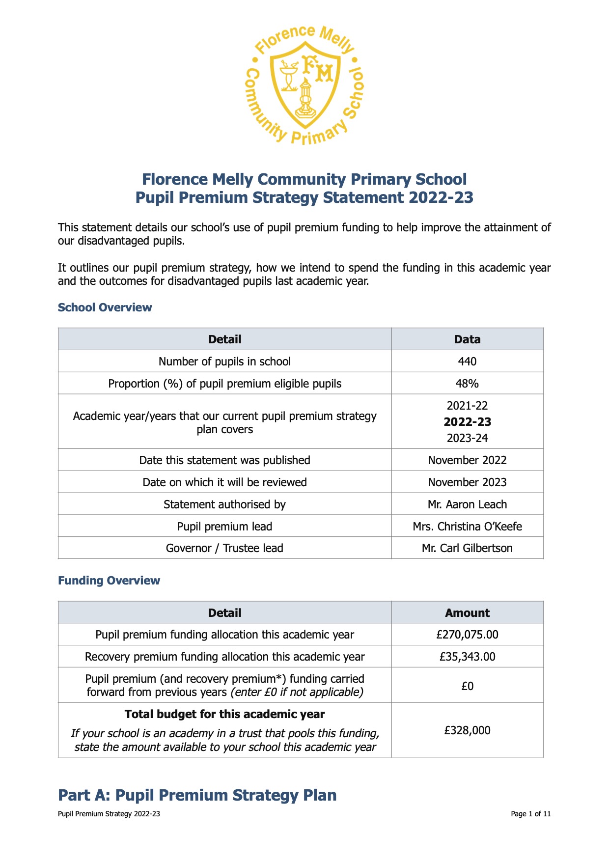 Our Pupil Premium Strategy Statement - Florence Melly Community Primary ...